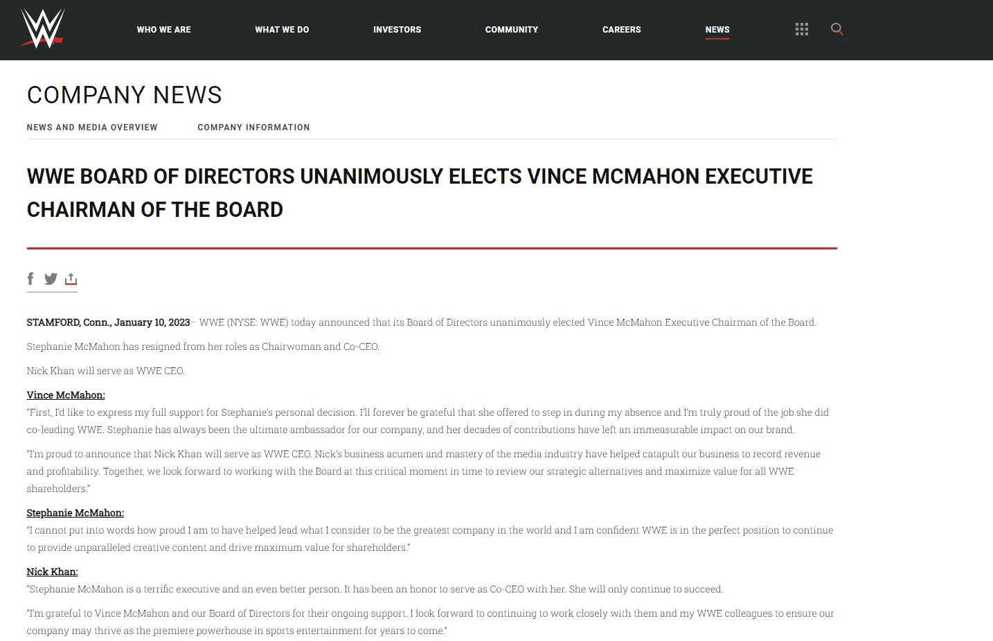 Vince McMahon Returns As Executive Chairman Of WWE