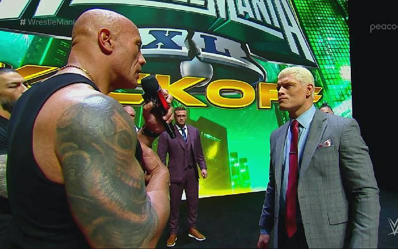 The Rock Slaps Cody Rhodes During WrestleMania 40 Press Event