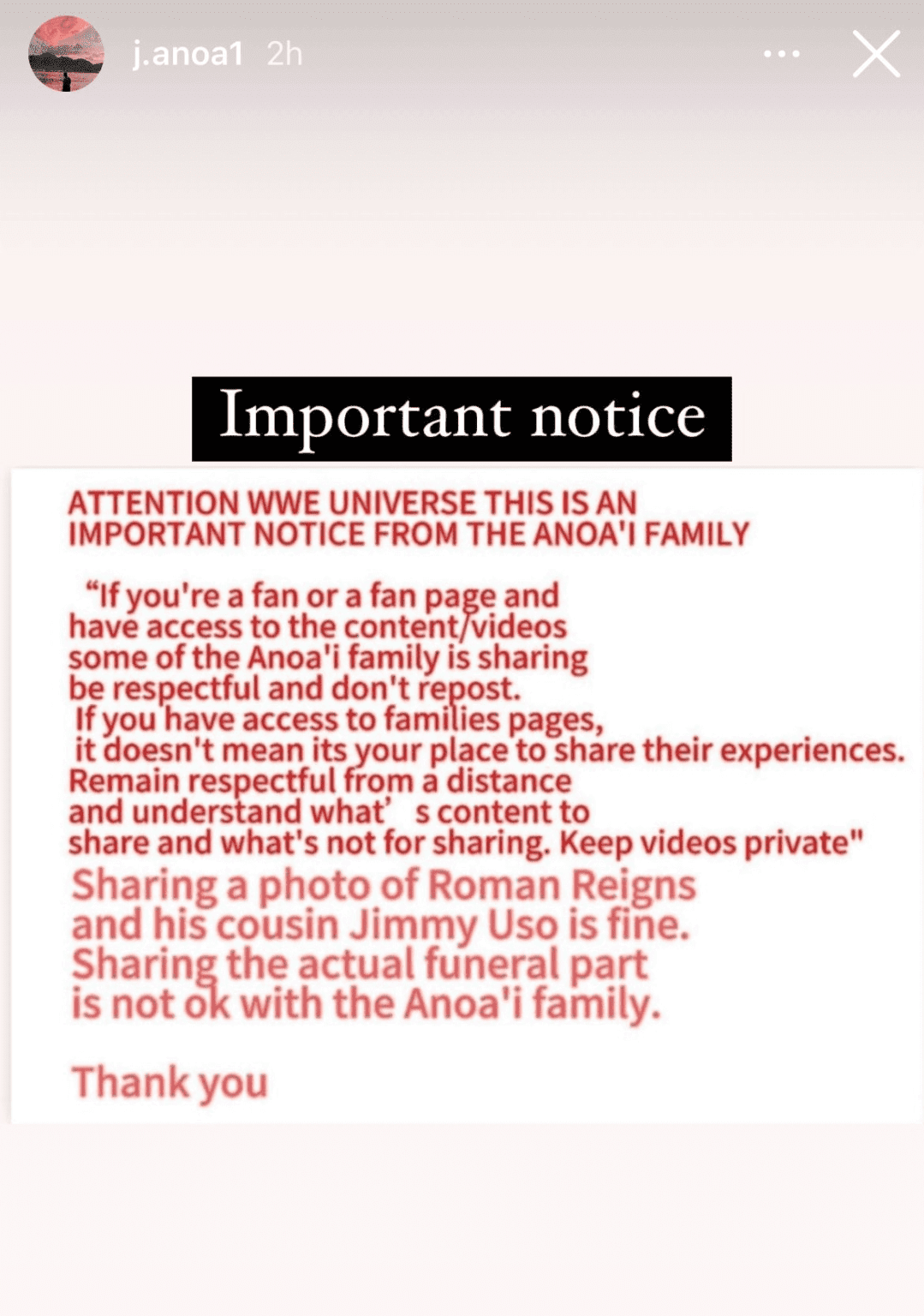Anoa'i Family Member Issues Statement Following Leak of Private Casket ...