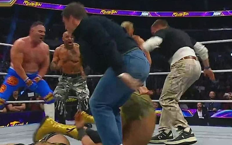 Adam Devine and Tony Cavalero Hit a Double Chokeslam at AEW Revolution ...